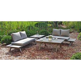 Garden Pleasure Garten-Essgruppe »CELIA« 7 Stk. tlg. mit bequemer Polsterung grau/taupe + grau + grau
