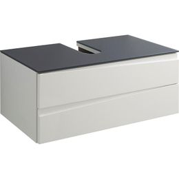 ByLiving Waschbeckenschrank &raquo;Shape&laquo; 1 Stk. tlg. f&uuml;r Aufsatzbecken mit asymetrischer Hochglanz Front, 2 Schubk&auml;sten wei&szlig;/wei&szlig; Hochglanz wei&szlig;