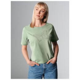 TRIGEMA T-Shirt »T-Shirt mit Schmetterling aus Strasssteinen« 1 Stk. tlg. green tea L L DELUXE-Single-Jersey