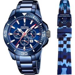 Festina Chronograph »Chrono Bike - Special Edition« Armbanduhr, Quarzuhr, Herrenuhr, Stoppfunktion, ideal als Geschenk blau Mondäner Herrenchronograph