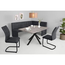 Hela Essgruppe »SPREE« 4 Stk. tlg. Esstisch 140x90 cm mit Dickkante, Microfaserbezug Beton/Schwarz/VT Anthrazit + Vintage Anthrazit + Vierfußtisch...