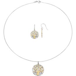 Firetti Ohrring und Ketten Set »Multipack Schmuck Geschenk Silber 925 Halskette Ohrhaken Lebensbaum« (Set, 4 Stk. tlg.) silberfarben-gelbgoldfarben...