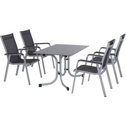 siena GARDEN Garten-Essgruppe »Tesoro / Sola« Set, 5 Stk. tlg. bestehend aus 4 Sesseln und 1 Tisch grau, dark stone, silber +