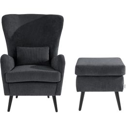 Home Affaire Sessel &raquo;Sallito, TV-Sessel, Ohrensessel mit&laquo; Hocker, in vielen Bezugsqualit&auml;ten, auch in Samtcord schwarz Struktur Hahnentritt (67% 