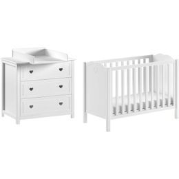Vipack Babyzimmer-Komplettset »Amori 3-tlg. mit Herz-Ornamenten, MDF/Massiv weiß lackiert« 3 Stk. tlg. weiß