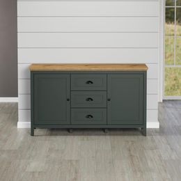 Home Affaire Sideboard »Vienna« 1 Stk. tlg. Kommode im Landhausstil mit 3 Vollauszug-Schubladen und 4 Fächer Tannengrün / Eiche 0