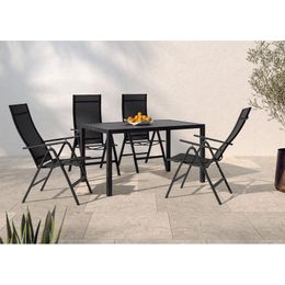 Konifera Garten-Essgruppe »»Messina«« Set, 4x Sessel, Tisch 90x160x75 cm, Aluminium, Textilgewebe, 5 Stk. tlg. Tisch 90x160x75 cm, 4 Stühle...