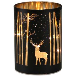 AM Design LED Windlicht 1 Stk. Warmweiß Weihnachtsdeko, mit abgebildeten Hirsch schwarz