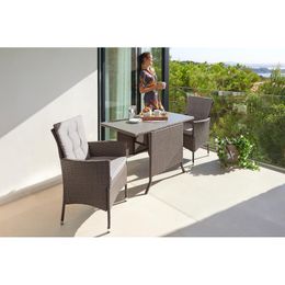 Konifera Garten-Essgruppe »Balkonset "Mailand"« Set, 2x Sessel, 1x Tisch 112x65 cm, inkl. Auflagen, Polyrattan, 7 Stk. tlg. Tischplatte aus...