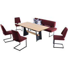 K+w Komfort & Wohnen K+W Komfort & Wohnen Essgruppe &raquo;Longbeach&laquo; 6 Stk. tlg. Essgruppe in Spitzkissenoptik mit 4 Freischwingern, Gestell in Metall rot