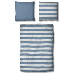 OTTO products Wendebettwäsche »Big Stripe« 2 Stk. tlg. 100% Bio-Baumwolle GOTS zertifiziert, Streifen-Design in Melange-Optik blau/weiß...