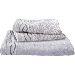 Dyckhoff Handtuch Set »Wave« Set 3 Stk. Frottier mit Jacquard-Bordüre;4 Handtücher (50x100cm), 2 Duschtücher (70x140cm) silber Obermaterial: 100%...