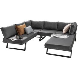 Destiny Gartenlounge-Set »MANHATTAN« 2x Schenkel, 1x Hocker, inkl. Auflagen, 13 Stk. tlg. Aluminium, Textilene dunkelgrau + dunkelgrau + dunkelgrau...