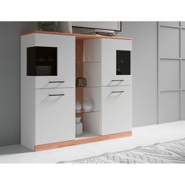 Home Affaire Highboard »Ribe, 120cm breit, 112cm hoch, Oberplatte massiv, 12 Fächer« Oberplatte Massivholz, schwarze Metall Griffe, 2 Türen mit...
