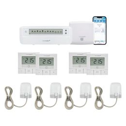 homematic IP Smart-Home-Zubeh&ouml;r &raquo;Starter Bundle Fu&szlig;bodenheizung&laquo; Smart Home Fu&szlig;bodenheizung f&uuml;r 4 R&auml;ume mit WTH-B wei&szlig; Leuchtendes homematic IP Symbol