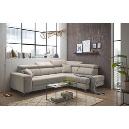 ED EXCITING DESIGN Ecksofa »Sydney L-Form« motorischer Sitztiefenverstellung, USB-Port & 2 Zierkissen beige