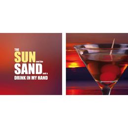 queence Leinwandbild »Sun, Sand & Drink« Bar & Lounges Getränke Kunst Modern Schriftzug Schriftzüge Spa Spa Bilder Sprüche...