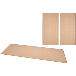 Hanse Home Bettumrandung »Casual« Höhe 4 mm 3 Stk. tlg. Bettvorleger, 3-teiliger Läufer Set, Unifarben, Kurzflor, Bettläufer beige Obermaterial:...