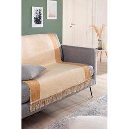 Biederlack Sofaschoner &raquo;Cotton Cover Salt & Pepper&laquo; mit Fransen beige Baumwolle, Polyacryl, Polyester