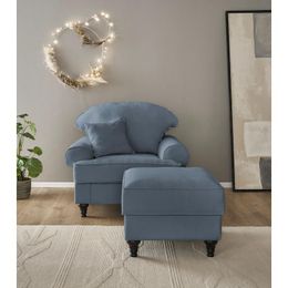 Home Affaire Sessel &raquo;WESTMINSTER&laquo; Set, 1Sessel, 1 Hocker, 2 Stk. tlg. mit Federkern-Polsterung blau 92% Polyester / 8% Nylon