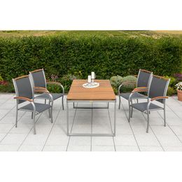 Merxx Garten-Essgruppe »»Siena«« Set, Pulverbeschichtetes Aluminiumgestell, Tischplatte aus Akazienholz, 5 Stk. tlg. Ausziehtisch: LxB: 150-200 x...