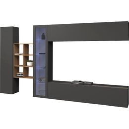 Inosign Wohnwand »Maruska« 1 Stk. tlg. anthrazit/anthrazit Set besteht aus 1 Vitrine, 1 Lowboard, 1 Highboard und 2 Wandregalen