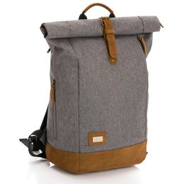 fillikid Wickelrucksack »Rolltop Berlin, grau melange« Reflektoren inkl. Wickeltunterlage Grau Melange