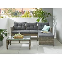Konifera Gartenlounge-Set »Cádiz« Set, 1x Eckbank, 1x Tisch 80x45x37cm, inkl. Auflagen, Stahl, Polyrattan, 7 Stk. tlg. Tischplatte aus...
