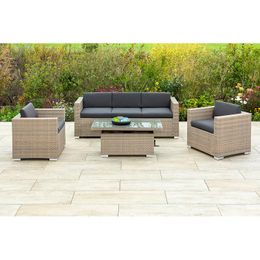 Merxx Gartenlounge-Set »Bellante« 4 Stk. tlg. 2 Sessel, Sitzbank, ausziehbarer Tisch, mit Auflagen mudbraun + dunkelgrau +