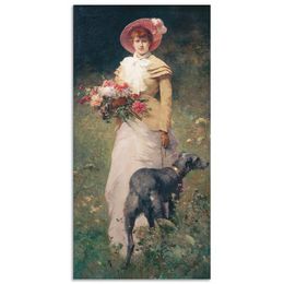 Artland Alu-Dibond-Druck »Frau mit Hund« Portrait 1 Stk. tlg. für Innen- und Außenbereich geeignet, Outdoorbild Farbe Bild(er): naturfarben