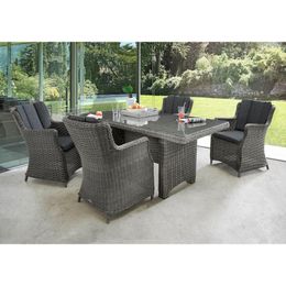 Destiny Garten-Essgruppe »LUNA« 4x Sessel, 1x Tisch, inkl. Auflagen, 13 Stk. tlg. Aluminium, Polyrattan vintage grau + Obermaterial: 100%...