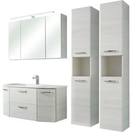 SAPHIR Badmöbel-Set »Quickset 936 4-teilig, Mineralmarmor-Waschtisch und LED-Spiegelschrank« Set, 4 Stk. tlg. 2 Hochschränke, Eiche Weiß quer...