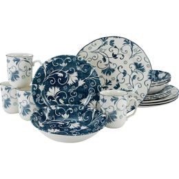 Creatable Kombiservice »Geschirr-Set Damask« Service, oppulentes Rankenornament, 16 Teile, für 4 Personen blau/weiß