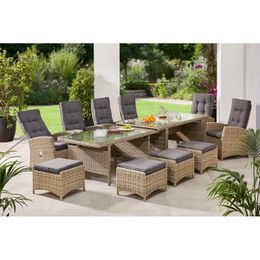 Konifera Garten-Essgruppe »Monaco« Set, 6x Sessel, 4x Hocker, 1x AZ-Tisch 200-366x100x75, 5 cm, inkl. Auflagen, 27 Stk. tlg. für 10 Personen...