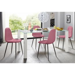 Inosign Essgruppe Set, 5 Stk. tlg. mit Glastisch, Breite 160 cm Weiß/Rosa +