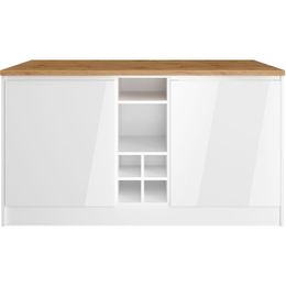KOCHSTATION K&uuml;cheninsel &raquo;KS-Virginia&laquo; Breite 153 cm, MDF-Fronten, Flaschenregal K&uuml;che: wei&szlig; + Front: wei&szlig; Hochglanz + Korpus: wei&szlig; +...