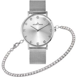 Jacques Lemans Quarzuhr &raquo;Nice Set&laquo; Armbanduhr, Damen, Geschenkidee, Swarovski-Kristalle, Edelstahlarmband silberfarben Elegante Damenarmbanduhr