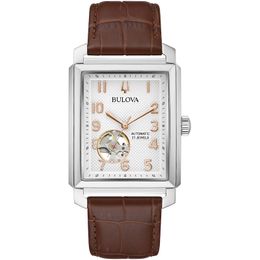 Bulova Automatikuhr »Sutton« Armbanduhr, Herrenuhr, Damenuhr, Lederarmband braun Klassische Automatikuhr für Sie & Ihn