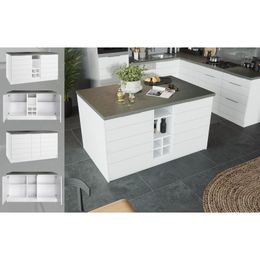 KOCHSTATION K&uuml;cheninsel &raquo;KS-Luhe, Breite 153 cm, mit Flaschenregal&laquo; MDF-Fronten, Arbeitsplatte 38mm stark K&uuml;che: wei&szlig; + Front: matt wei&szlig; +...