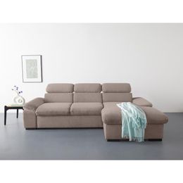 COTTA Ecksofa »Lola L-Form mit Kopfteilfunktion & Hocker« wahlweise mit Bettfunktion, Bettkasten & Armteilverstellung Taupe