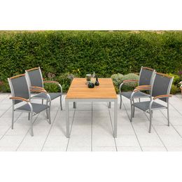 Merxx Garten-Essgruppe »»Siena«« Set, Armlehnen und Rückenabschluss aus geöltem Akazienholz, 5 Stk. tlg. Tisch: LxB: 150x90 cm grau + grau + graphit
