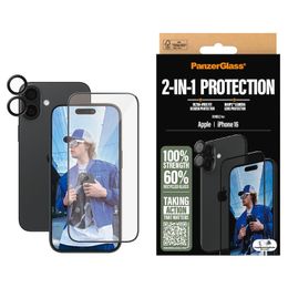 PanzerGlass Displayschutzglas »2-in-1 Protection, Glass, Lens Protector« für Apple iPhone 16 Displayschutzfolie, Schutzfolie, Bildschirmschutz,...