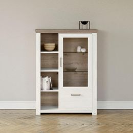 SET ONE BY Musterring Highboard »York« Typ 13 und 14, mit Glastür und Schubkasten, 3 Farbvarianten, B 105 cm Weiß/ Eiche hell