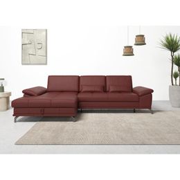 Places of Style Ecksofa »Costello L-Form, B: 301 cm mit Sitztiefen-, Armteilverstellung &« 3 Nierenkissen, optional Bettfunktion & Bettkasten merlot
