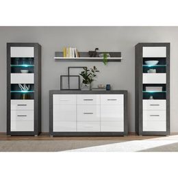 Inosign Wohnwand »Etero« Set, 4 Stk. tlg. Dark Concret/Weiß MDF Hochglanz, Applikation Dark Concret Set besteht aus 2 Vitrinen, 1 Sideboard und 1...