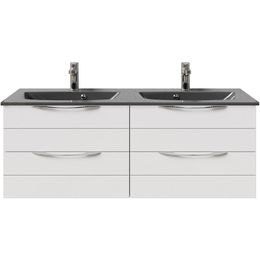 SAPHIR Waschtisch »Serie 6025 Mineralmarmor-Waschtisch mit Unterschrank, 132 cm breit« 2 Stk. tlg. Doppel-Waschplatz mit 4 Schubladen, hängend,...