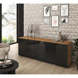Inosign Sideboard »PARIS« 1 Stk. tlg. Moderne 190cm breite grifflose Kommode, vielseitig einsetzbar kastanien Breslau/ schwarz Hochglanz