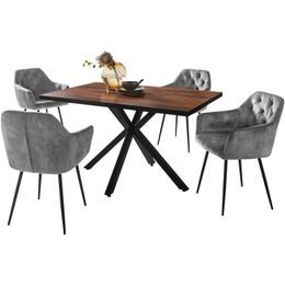 Hela Essgruppe »CLEO Tischgruppe Bestseller« Set, 1 Tisch / 4 Stühle, 5 Stk. tlg. Schalenstühle Tisch Wohnzimmer Esszimmer Oldwood/Vintage Grau +...