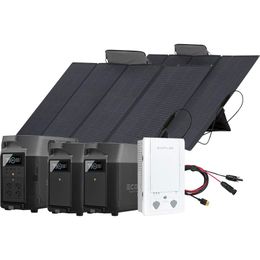 EcoFlow Solaranlage &raquo;Delta Pro Powerstation mit 2 x 400W &laquo; mit 2x 3, 6kWh Zusatzbatterie und Smart Home Panel, Plug and play schwarz 4-seitig...