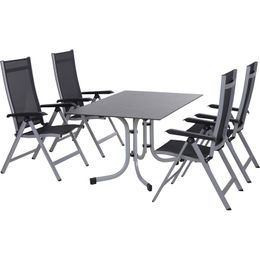 siena GARDEN Garten-Essgruppe »Tesoro / Sola« Set, 5 Stk. tlg. bestehend aus 4 Sesseln und 1 Tisch grau, dark stone, silber +